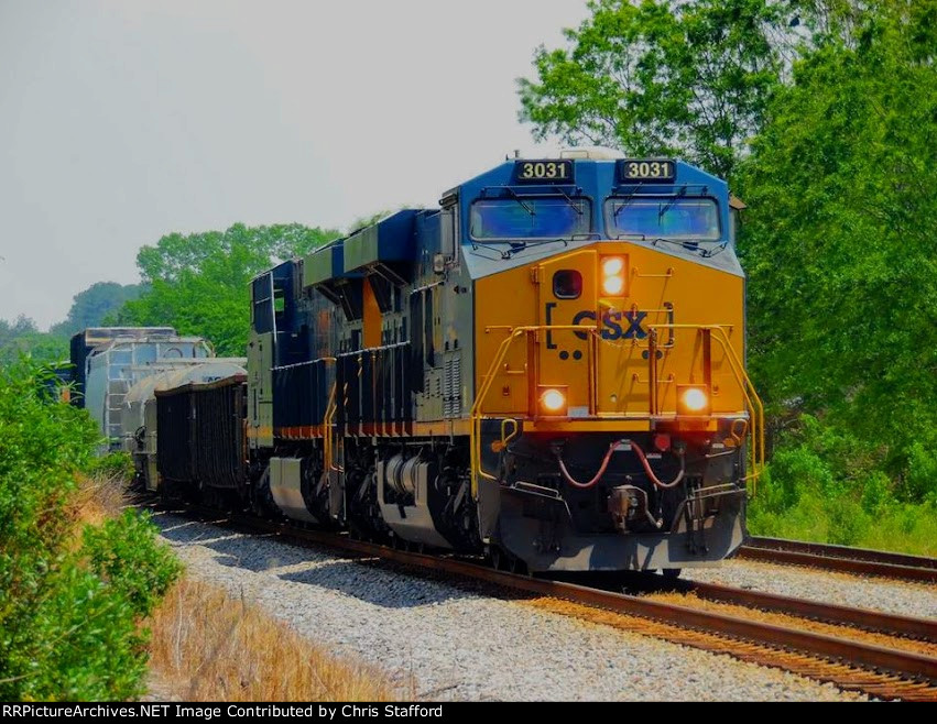 CSX 3031 Leads CSX Q619 through Downtown Marshville, NC